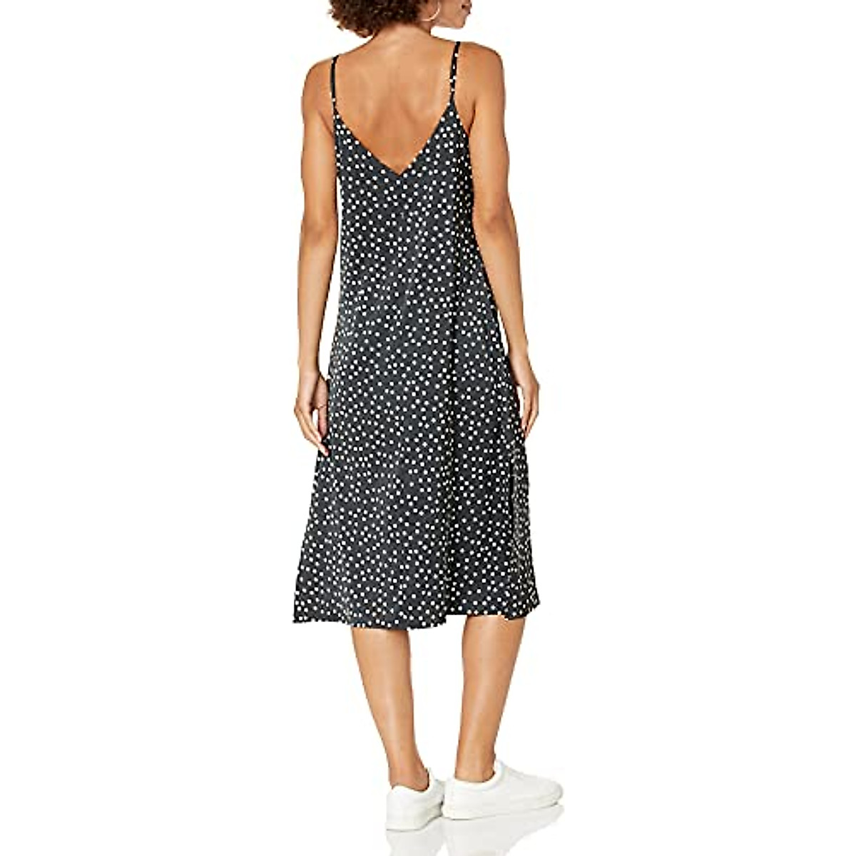 The Drop Women's Ana Silky V-Neck Midi Slip Dress, Black/White Polka Dot, L