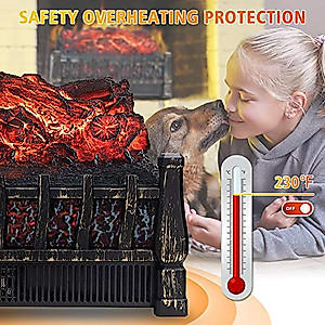 LIFEPLUS Electric Fireplace Log Heater, 21 Inch Fireplace Insert w/Remote Control 8H Timer Realistic Flame Ember Bed Adjustable Brightness, Overheat Protection, Fake Fire for Christmas Home Decor