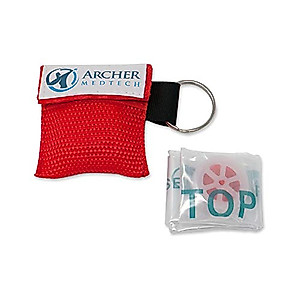 CPR Mask for Pocket or Key Chain, CPR Emergency Face Shield with One-Way Valve Breathing Barrier for First Aid or AED Training, Archer MedTech (25)