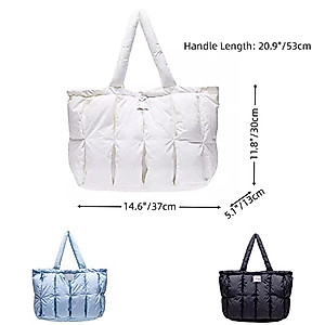 Puffy Bag Aesthetic Puffy Tote Bag Padded Tote Bag Women's Rectangle Quilted Plain Large Capacity Puffy Underarm Shoulder Bag (Black)