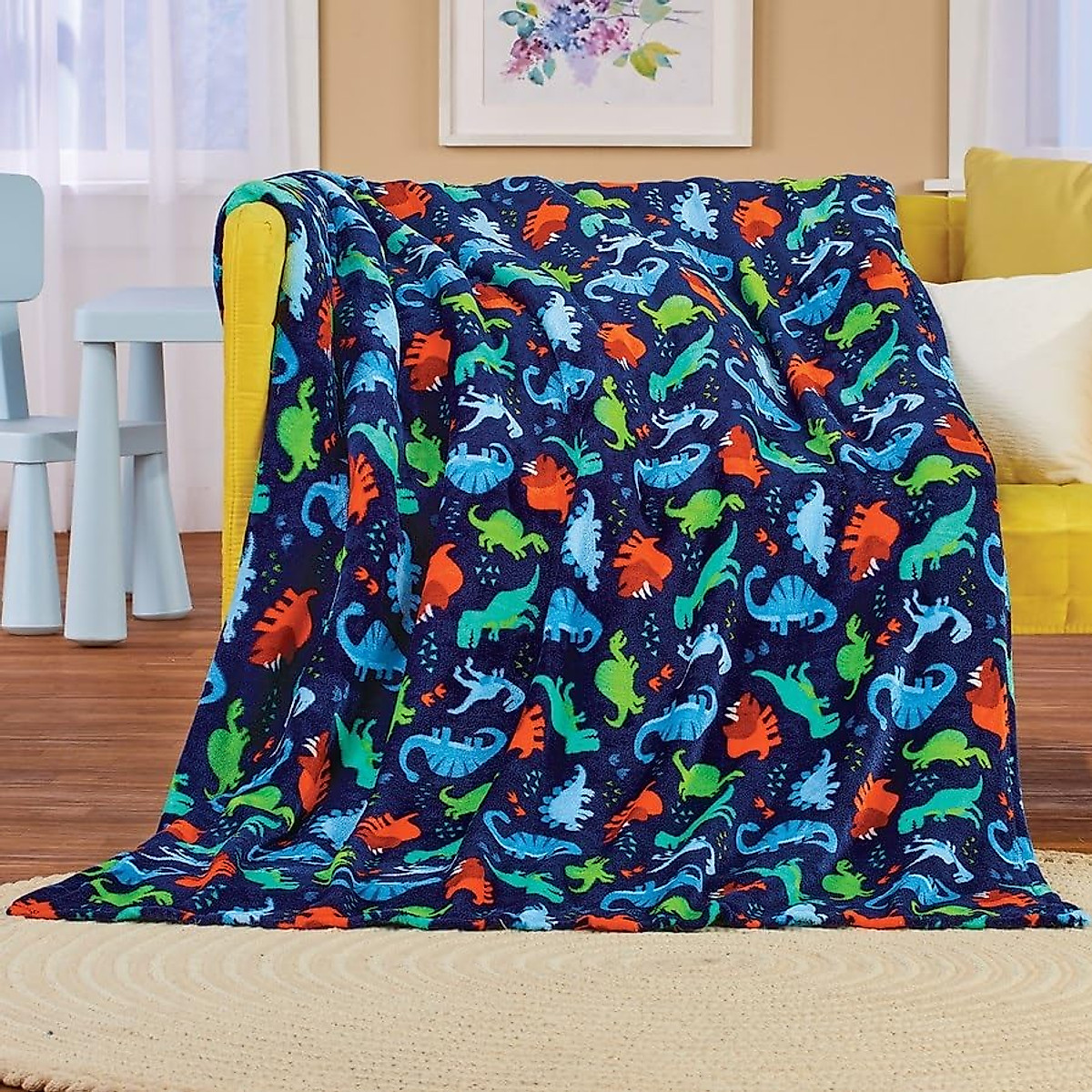 FAITH, HOPE, LOVE HOME DÉCOR Summertime Whimsy Plush Fleece Kid Throw Blanket (50" X 60") - Dino Time - Soft Dinosaur Throw Blanket - for Boys and Girls and Kids of Any Age