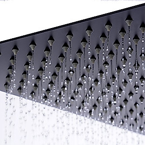 Shower Head,16 Inch Ultra Thin High Pressure Fixed Rain Showerhead Matte Black with Silicone Nozzle - Adjustable Metal Swivel Ball Joint - For the Best Relaxation and Spa