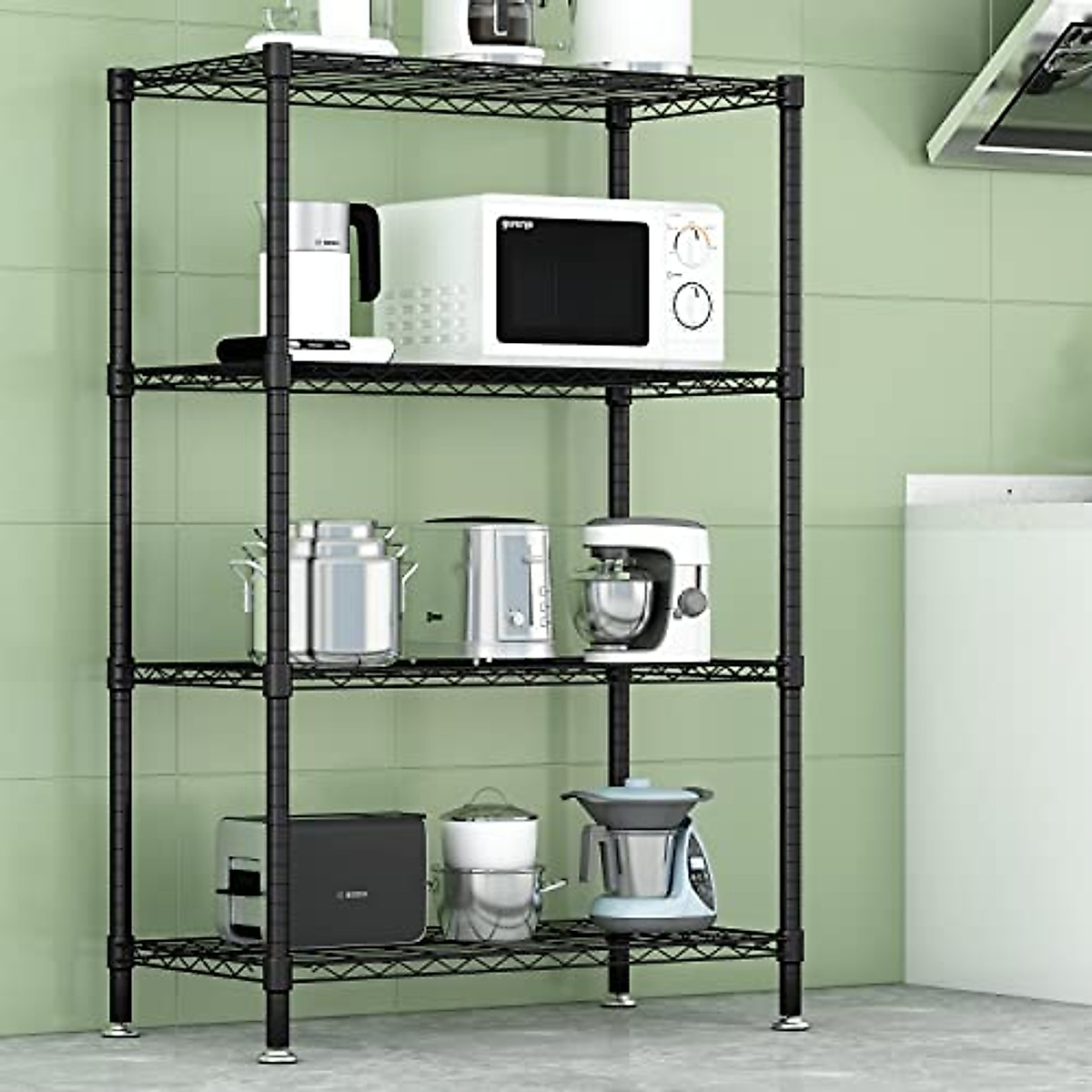 SUOERNUO Wire Shelving Unit 4 Shelf Metal Organizer Wire Rack Large Garage Storage Shelves Heavy Duty Adjustable Unit Rack Utility for Kitchen Bathroom (35.4Lx17.7Wx54.1H) Black