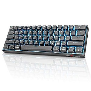 VELOCIFIRE Wireless Bluetooth Mechanical Keyboard, M1 TKL61WS 61-Key 60% Tactile Red Switch Mini Portable Mechanical Keyboard with Ice Blue Backlit, Compatible with Mac OS and Windows OS(Black)