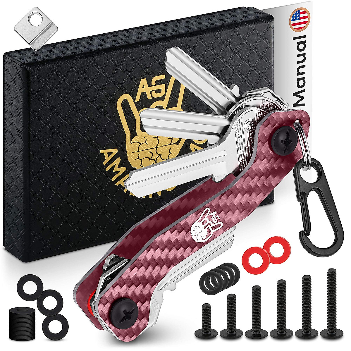 AmazinGizmo Folding Key Holder & Key Organizer Keychain - House & Car Compact Pink Slim Multi Key Chain with Pocket Clip & Carabiner - up to 12 Keys & More