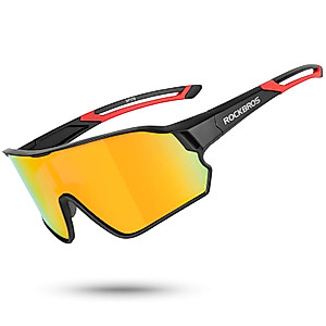ROCKBROS Polarized Sunglasses for Men Women UV Protection Cycling Sunglasses (Black Red)