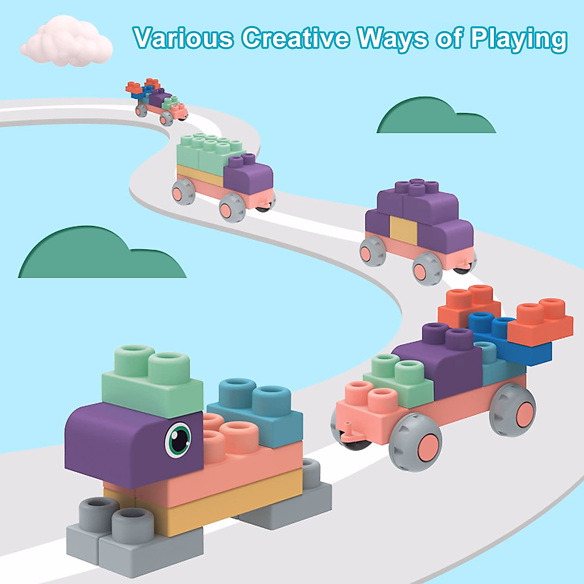 BLUECEDAR Newest Soft Building Blocks Set for Toddler,Baby Ages 6 Month Old and Up,Safe Playing,Learning Stacking Block Toys,Non Wooden Gift for Kid Girl/Boys,20Pieces