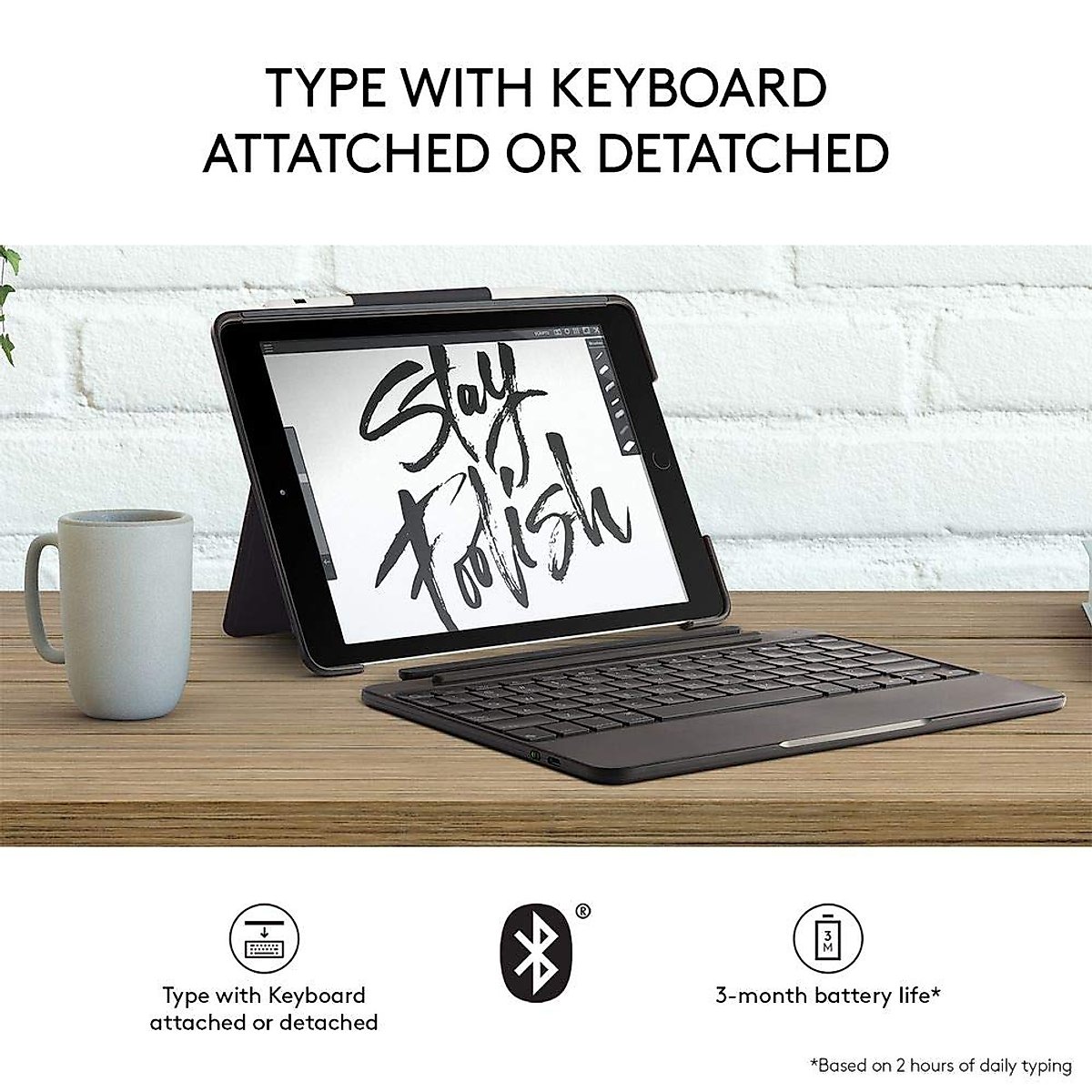 Logitech Slim Combo Case with Detachable Backlit Bluetooth Keyboard for iPad (5th & 6th Generation), Black