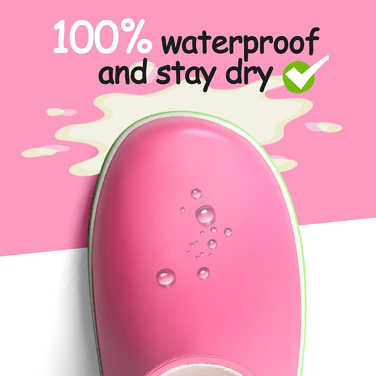 KomForme Kids Rain Boots, Waterproof Rubber Matte Boots with Reflective Stripes and Easy-on Handles Pink, 2 Big Kid