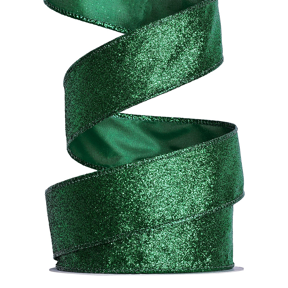Ribest Green Glitter Wired Ribbon for Christmas Tree Wreath Decoration Home Décor Gift Wrapping Crafts Sewing, 1 1/2 Inch 10 Yard