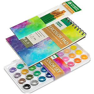 Watercolor Paint set 36 Premium Paints-12 Page pad - 6 Brushes Bundle with 2 Pack Sketch Pad
