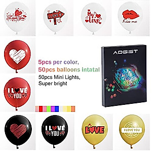 Aogist 50pcs Mini Lights&I Love You Balloons,Long Standby Time Waterproof LED Balloon Light for Valentine Day Wedding Anniversaries Mother's Day Party Decorations