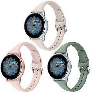 3 Pack Slim Sport Bands for Samsung Galaxy Watch Active 2 40mm 44mm, Soft Liquid Silicone Waterproof Straps for Replacement for Galaxy Watch Active Wristbands Women Men (PinkSand/Starlight/SageGreen)