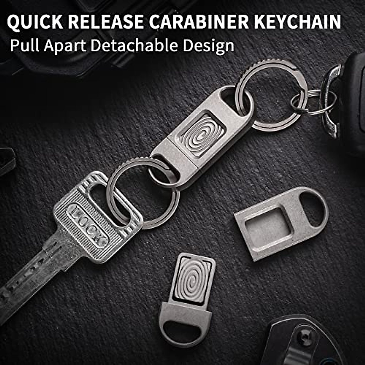 TISUR Quick Release Keychain,Titanium EDC Pull Apart Key Chain,Detachable Carabiner Keychain with 2pcs Titanium Key Rings