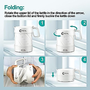 Small Electric Kettle, Travel Foldable Electric Kettle,110-220V Dual Voltage Collapsible Kettle Travel Electric,1L BPA-Free Boil Dry Protection Portable Kettle for Travel, Camping, Picnic