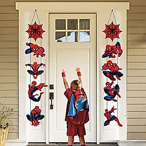 Spider Door Sign Banner , Hanging Flags for Outdoor Indoor Home Wall Decor, Superhero Themed Birthday Party Banner Party Decorations Supplies (10 Packs)