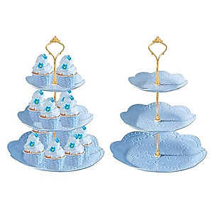 3 Tier Plastic Cupcake Stand Dessert Cupcake Stand Cakes Fruit Candy Display Tower for Wedding, Birthday Party, Tea Party and Baby Shower (Blue, 2)