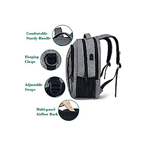FR Fashion Co. Water-Resistant Travel Backpack | Anti-Theft Pocket | 15.6" Laptop Compartment | Padded Straps | USB Port Grey