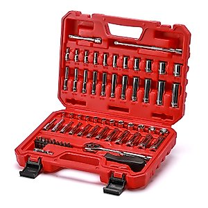 EMENTOL 62PCS 1/4" Drive Master Socket Set with Ratchets, CR-V, SAE/Metric Socket Set, Ratchet Handle, Coupler, Spinner Handle, Impact Extension Bars, Bits Set, Universal Joint