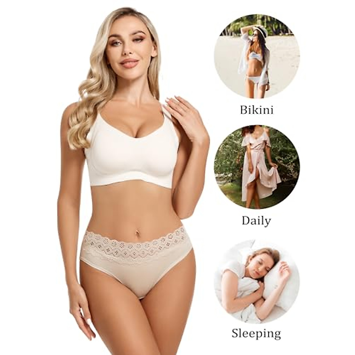 MEIYATING Women’s Panties Lace Low Rise Sexy Hipster Bikini Underwear Seamless Cute Stretch Silky Pack(Multicolor,XL)