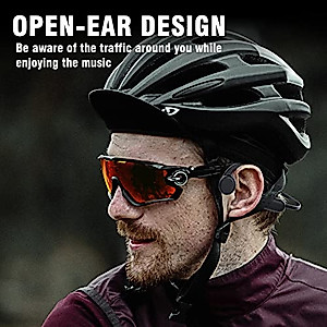 Swimming Bone Conduction Headphones Open Ear Wireless eadphones Bluetooth with Mic MP3 Player Built-in 8G Memory IPX 8 Waterproof Sport Headsets for Running Walking Bicycling Working Gym(Blue)