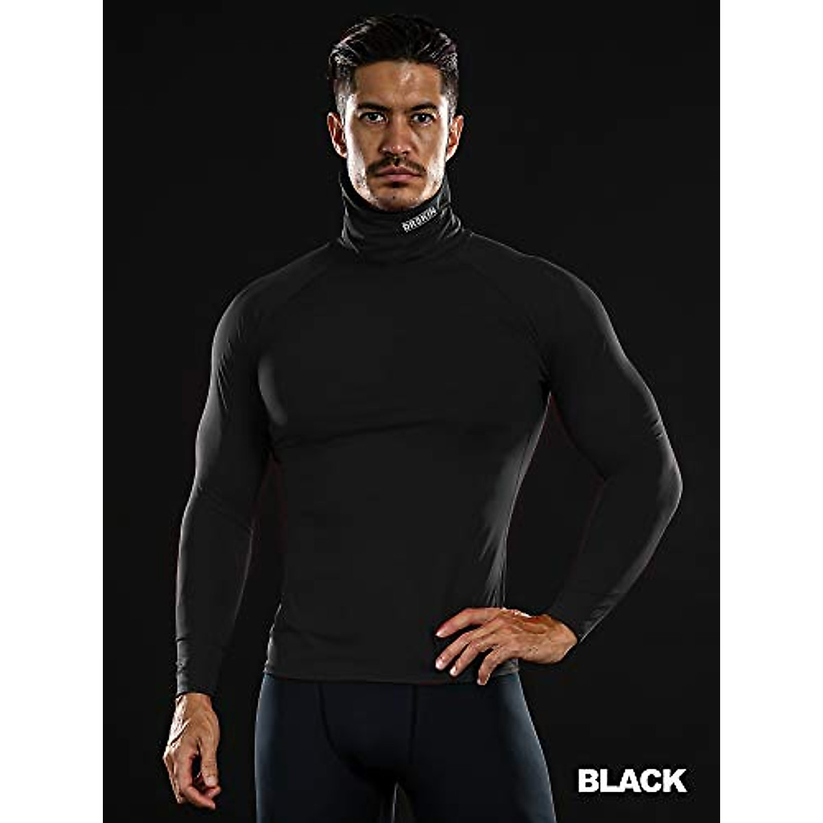 DRSKIN 2 Pack Men's MASK Turtleneck Compression Shirts Top Long Sleeve Thermal Sports Baselayer Running Athletic Workout (Turtleneck SB01 2P, L)