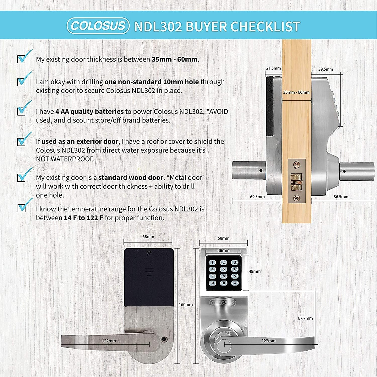 Colosus Electronic Trusted Digital Keyless Door Lock, Keypad – Smartcode Security, Grant & Control Access for Home, Office (Black - 4 Key Fobs)