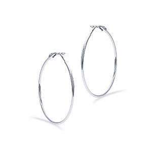 PAVOI 14K Gold Plated Sterling Silver Post Hoops | Large Hoops Earring | Lightwight Gold Hoop Earrings for Women (White Gold,50mm)
