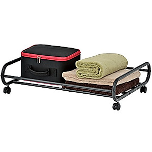 MyGift 24-Inch Rolling Stainless Steel Black Metal Under Bed Storage Cart, Space Saving Organizer Rotating Wheels