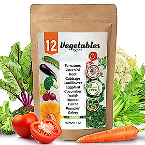Heirloom Vegetable Seeds -100% Non-GMO - 1000 Garden Seeds Survival Pack - Tomato, Broccoli, Carrot, Celery, Cucumber Seeds and More