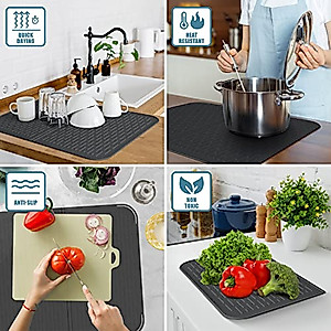 Large Silicone Dish Drying Mat for Kitchen Counter Size 20.5” x 17.7”, Eco Friendly Food Grade Drying Mat, Easy to Clean, Heat Resistant Hot Pot Holder, Dish Washer Safe