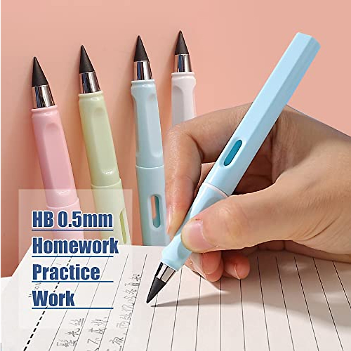 Lyomied 4Pcs Inkless Pencils Eternal, Everlasting Pencil with Eraser, and 4 Replacement Nibs,Unlimited Writing, Reusable Infinity Pencil, NO-Sharpening Pencils for Kids Student Writing Sketch