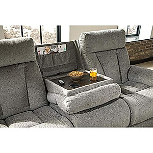 Signature Design by Ashley Mitchiner Contemporary Manual Reclining Sofa with Center Drop Down & Cup Holders, Gray