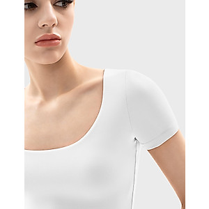 PUMIEY T Shirt for Women Short Sleeve Slim Fit Tops Scoop Neck Sexy Tee Women Clothing Splashed White Small