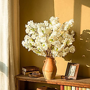 Luyue 42in Artificial Cherry Blossom White Flowers 6 Pack Silk Cherry Blossoms Branches Fake Sakura Flower Trees Decor for Wedding Decoration Home Office