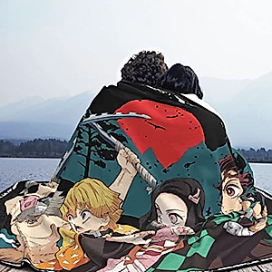 Fascinated Demon Blanket, Ultra Soft Nezuko Blanket Flannel, Durable Tanjiro Blankets, All Season Zunitsu Blanket, Anime Cartoon Unisex Throw Blanket for Office, Bedding, Living Room