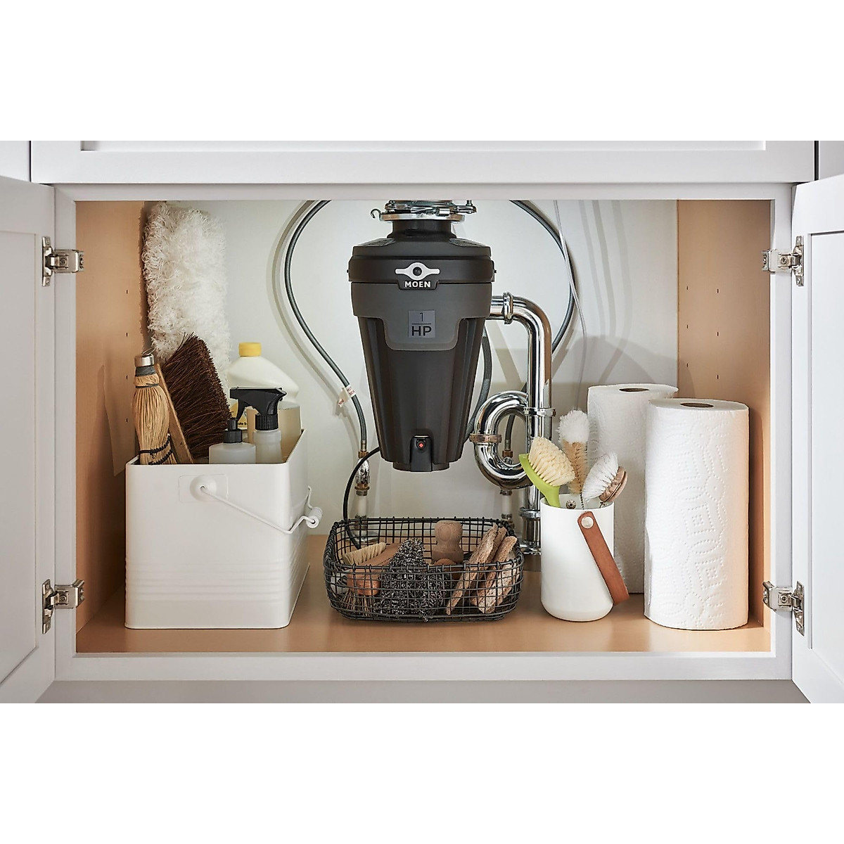 Moen Chef Series 1 HP Continuous Feed Lighted Garbage Disposal with Sound Reduction for Under Sink, Power Cord Included, EXL100C