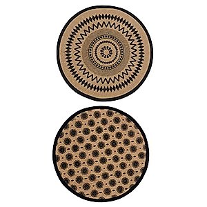 Bricker Jute and Cotton Printed Round Table Mat (38x38 Cms, Black) -Pack of 4