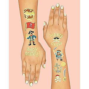 xo, Fetti Pirate Party Supplies Temporary Tattoos - 44 Glitter Styles | Nautical Birthday, Skull Crew, Treasure, Pirate Ship