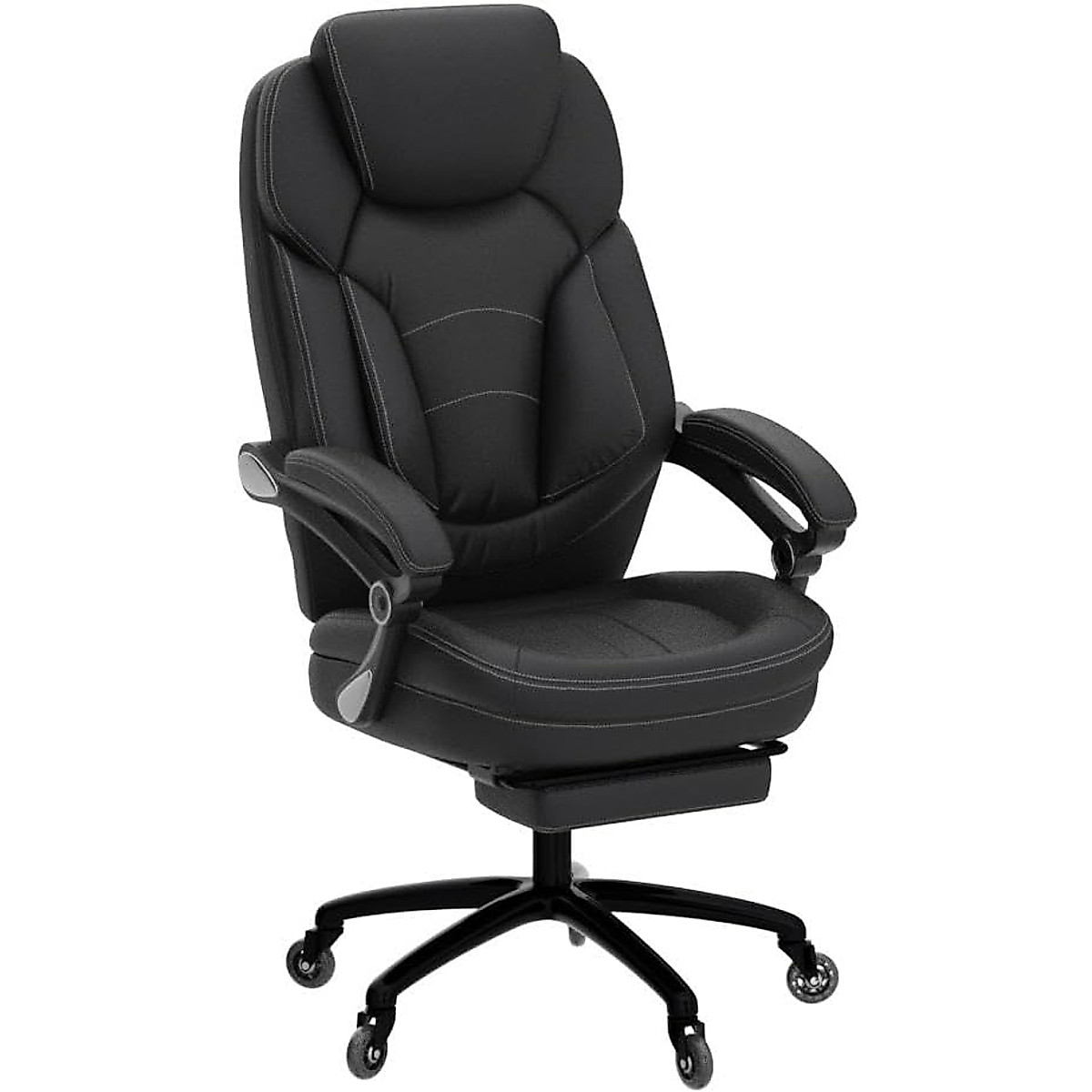 KCREAM Big and Tall Office Chair High Back Massage Reclining Office Chair with Footrest - Executive Computer Chair Home Office Desk Chair Thick Padded Strong Metal Base Quiet Wheels (Black)