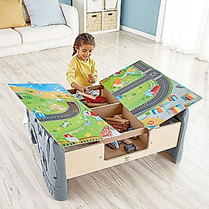 Hape E3766 70 Piece Railway Train Table and Set Toy with Battery Powered Locomotive, Removable Playmat Surface and Storage for Kids 3 Years and Up