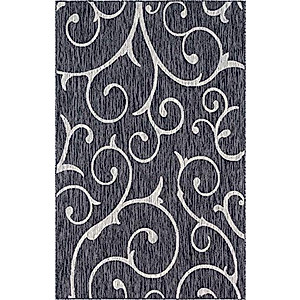 Unique Loom Outdoor Botanical Collection Botanical, Coastal, Vines, Indoor and Outdoor Area Rug (5' 0 x 8' 0 Rectangular, Charcoal Gray/Beige)