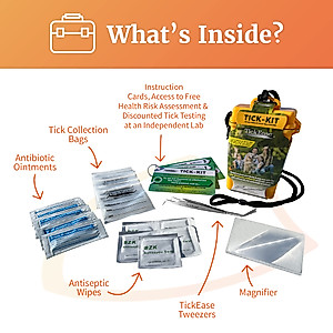 TickEase Tick Kit, Tick Removal Kit for Humans & Pets, First Aid Tick Removal Kit Tick Tweezers, Magnifier, Tick Testing Instructions, Antibiotic Ointment Packets, & More
