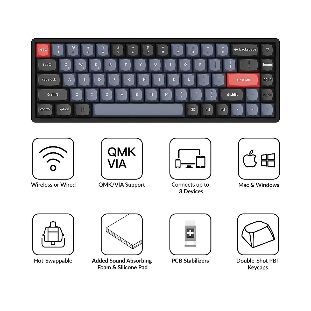 Keychron K6 Pro Wireless Custom Mechanical Keyboard, QMK/Launcher Programmable Macro, Hot-Swappable Keychron K Pro Red Switch, 65% Layout Aluminum RGB Backlit Office Keyboard for Mac Windows Linux
