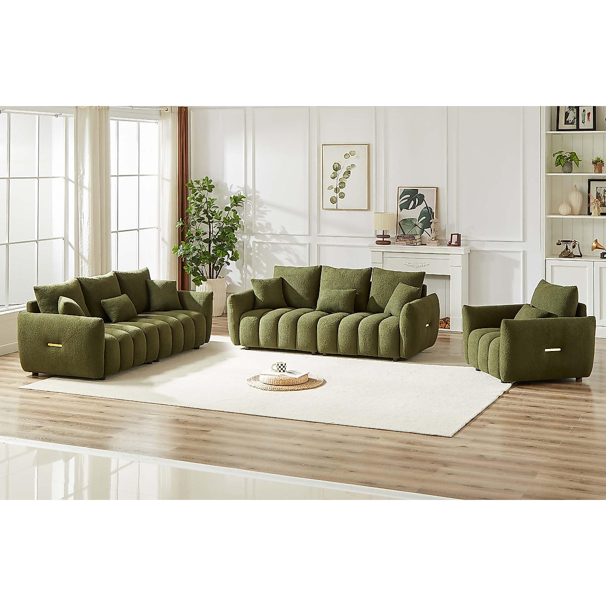 Antetek 82" Modern Sofa Couch, Comfy Deep Seat Teddy Cloud Sofa, Upholstered 3-Seater Boucle Couch, Oversized Loveseat for Living Room, Bedroom, Office, Apartment, Green