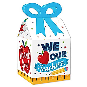 Big Dot of Happiness Thank You Teachers - Square Favor Gift Boxes - Teacher Appreciation Bow Boxes - Set of 12
