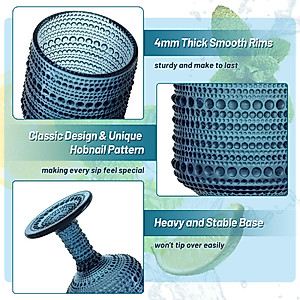 Wongblee Vintage Stemmed Wine Glasses 10 OZ, Hobnail Glass Goblets, Colored Drinking Glasses for Dining Table, Party, Bar