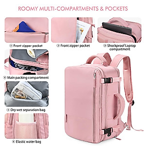 Beraliy Large Travel Backpack for Women, Personal Item Bag Airline Approved, Carry On Luggage, 17.3 inch Laptop Backpack, Waterproof Backpack,Hiking Backpack, Pink