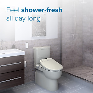 Brondell Swash 1400 Luxury Bidet Toilet Seat, Fits Round Toilets, Biscuit – Bidet – Dual Stainless-Steel Nozzles with Nozzle Clean+, Warm Air Dryer, Ambient Nightlight