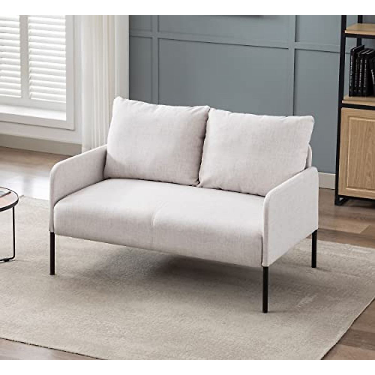 DM Furniture 47.5-Inch Small Loveseat Upholstered 2 Seater Love Seats Linen Sofa Couch for Bedroom Living Room, 500 Pounds Weight Capacity, Beige